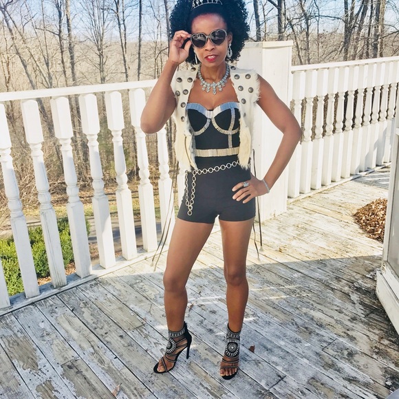 LaRok | Jackets & Coats | La Rok Tan White Leather Goat Fur Stud Crop ...